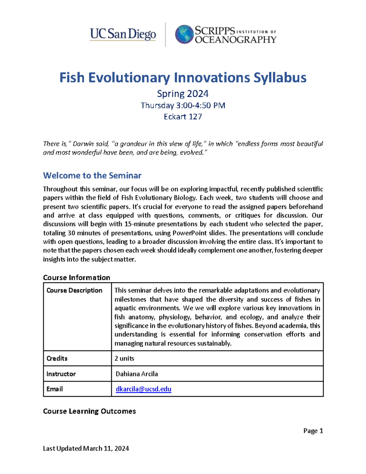 SIOB 278 Fish Evolutionary Innovations Seminar Syllabus Spring 2024 ...