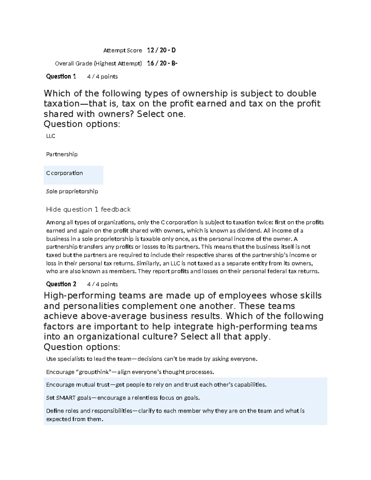 DAT 205 Module 1 Quiz - Understanding Ownership Structures & Vision ...