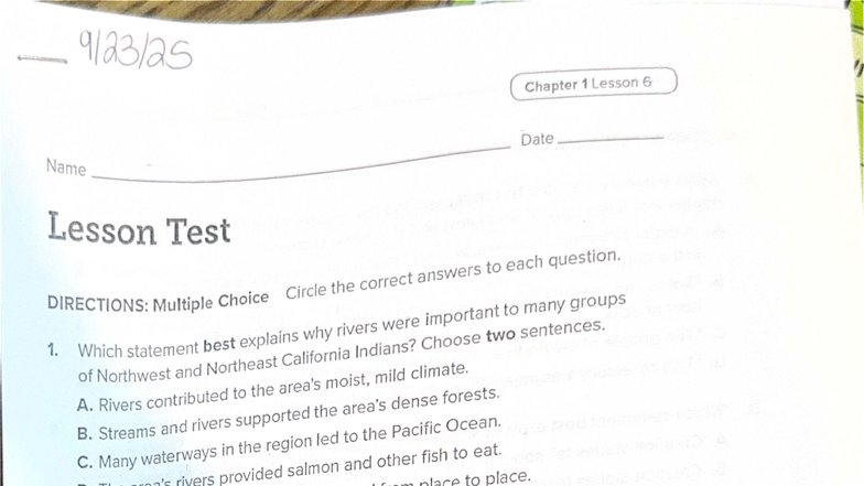 Chapter 4, Lesson 6 Test: Understanding Northwest and Northeast ...
