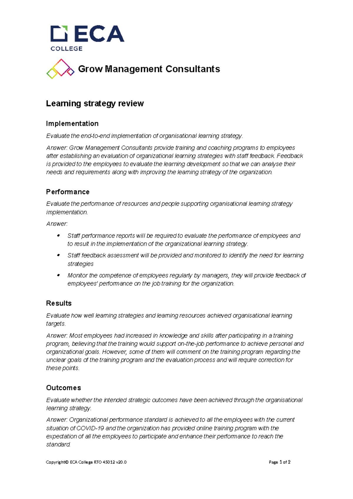 Grow Management Consultants: Org Learning Strategy Review - Studocu
