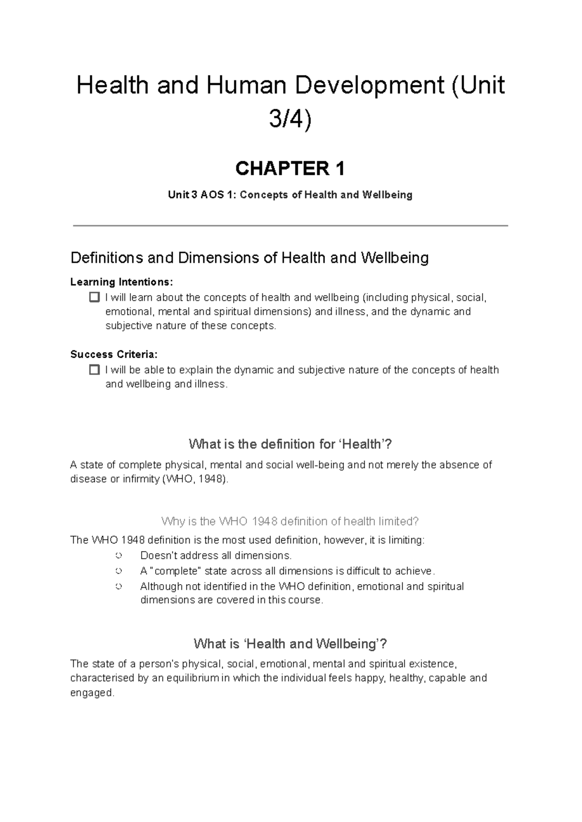 Chapter 1: Concepts of Health & Wellbeing - HHD Unit 3 AOS 1 Insights ...