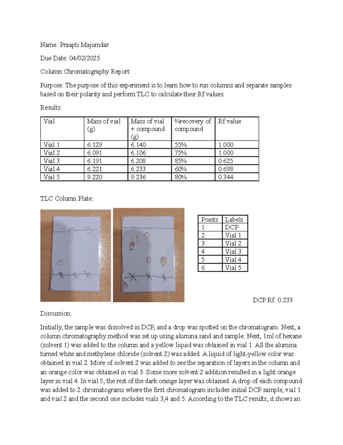 Column Chromatography Experiment Report: Separation & TLC Analysis ...