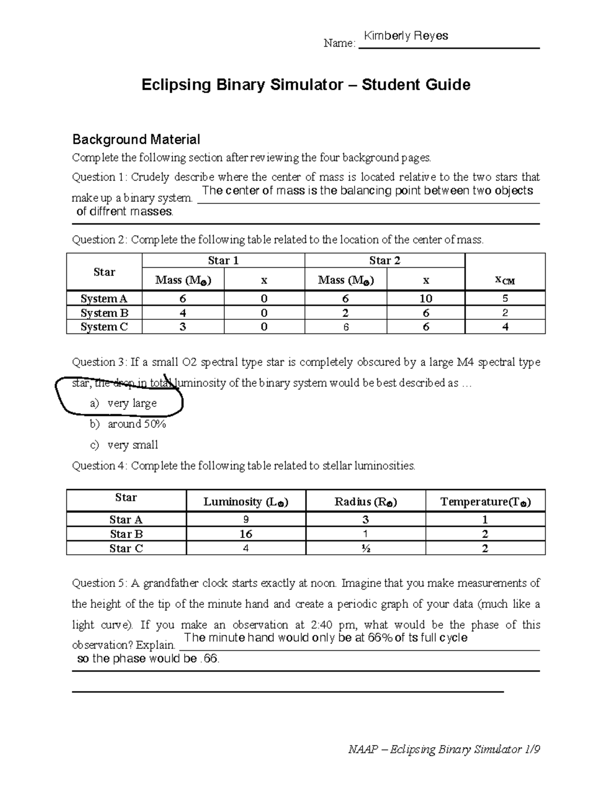Lab 8 Eclipsing Binary Stars-DONE - Name: Eclipsing Binary Simulator – Student Guide Background ...