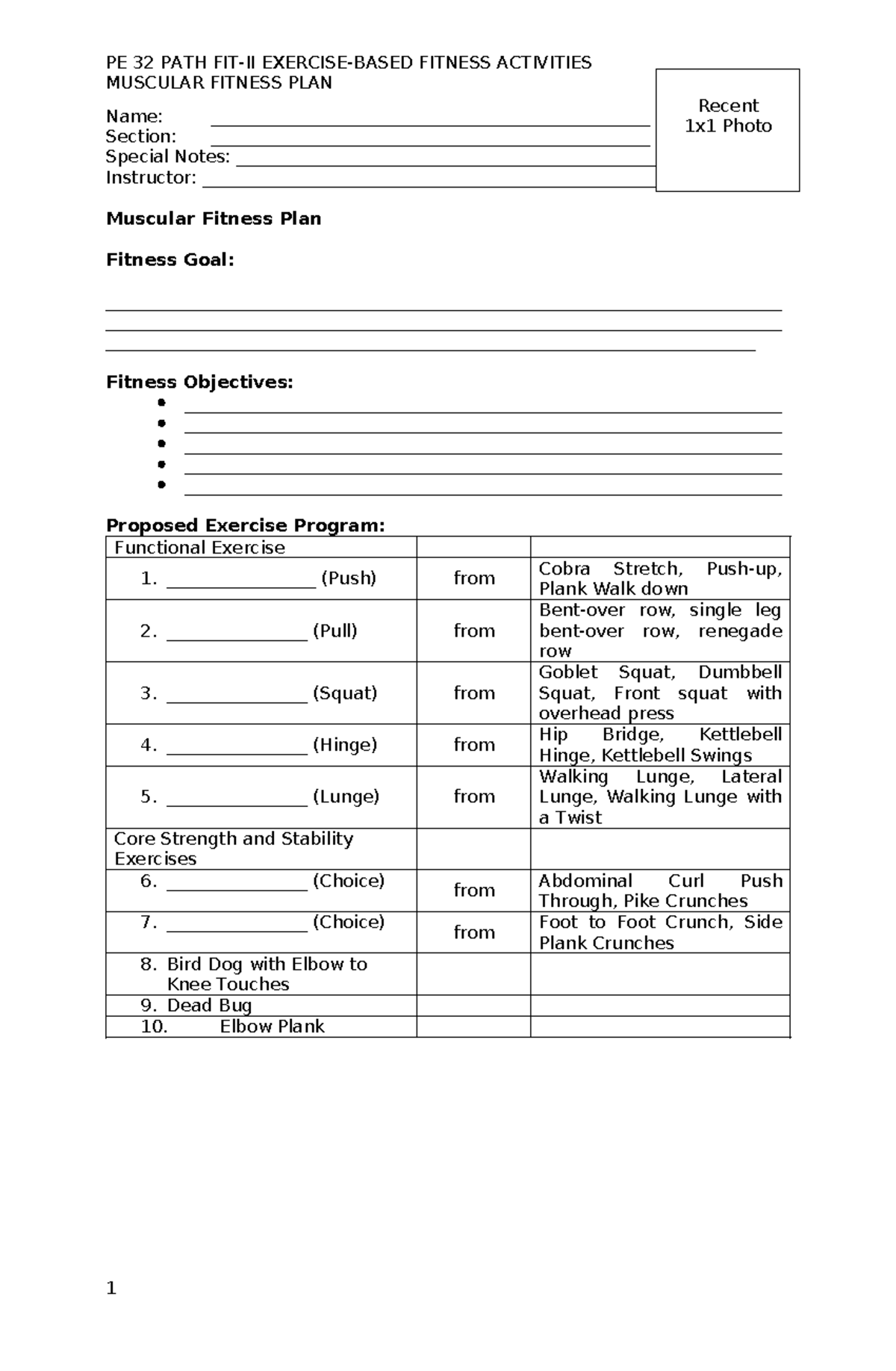 PE 32 Muscular Fitness Plan: Exercise Routine & Weekly Schedule - Studocu