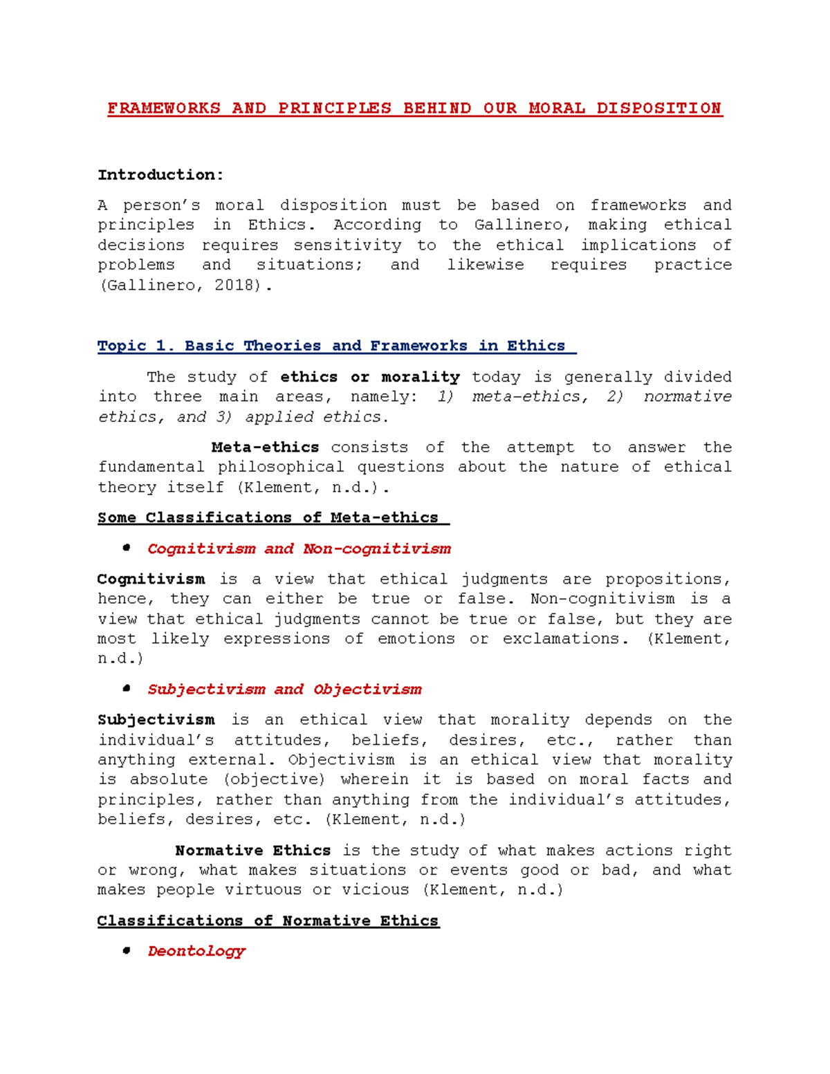 Frameworks AND Principles Behind OUR Moral Disposition - FRAMEWORKS AND ...