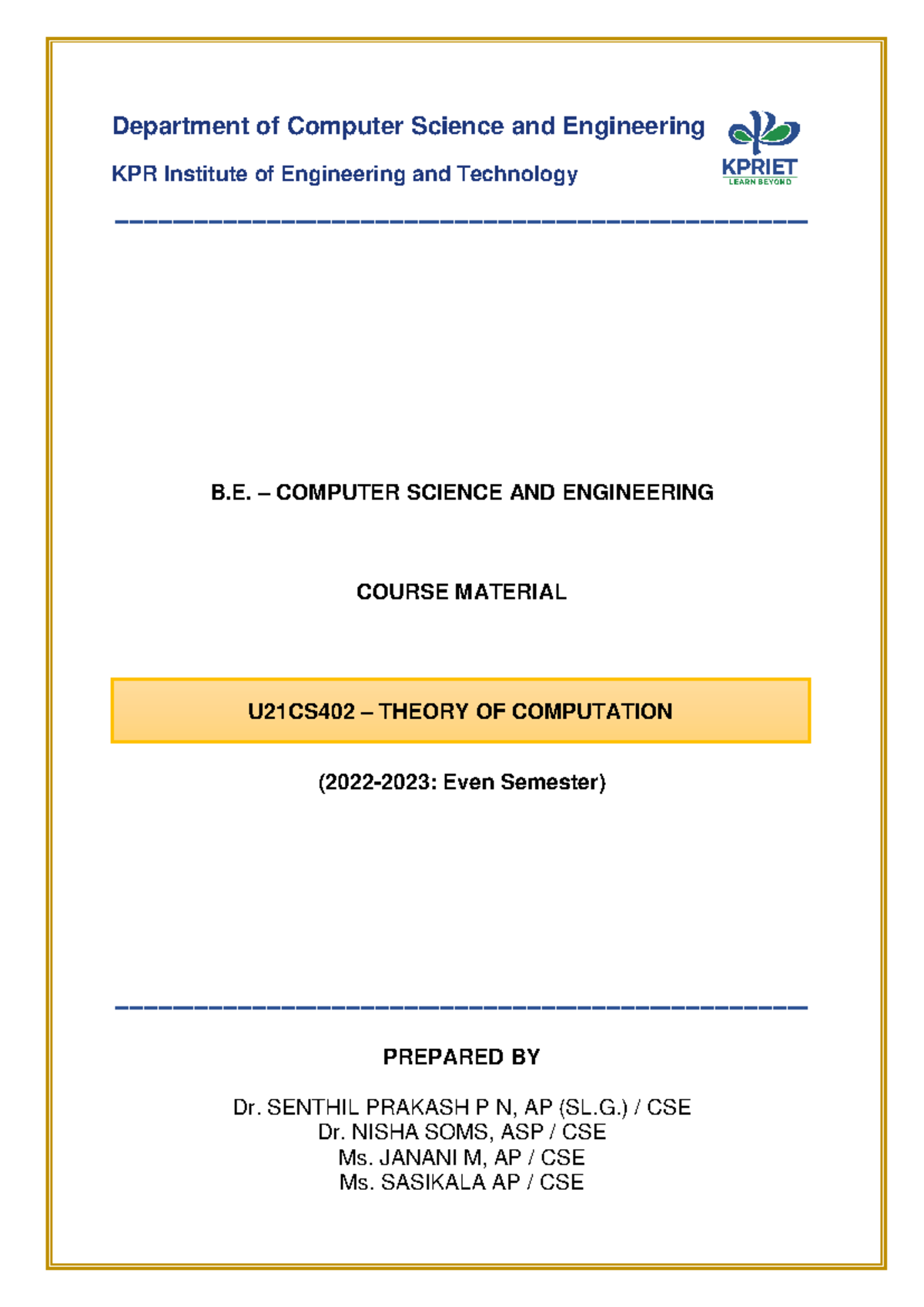 TOC - Handwritten Notes - Department of Computer Science and ...