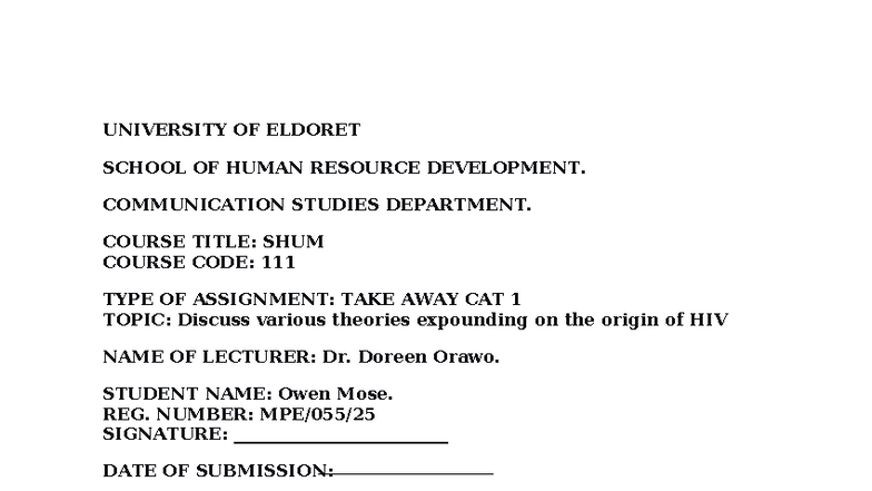 SHUM CAT 1: Theories on the Origin of HIV - A Comprehensive Analysis ...