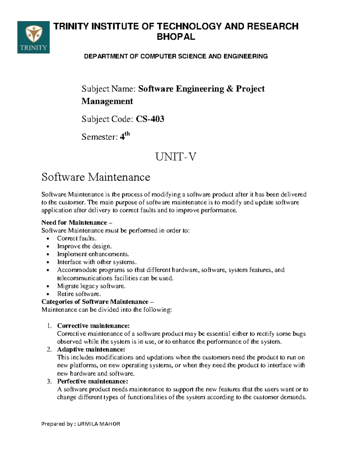 Software engineering project management notes (CSE 4th sem) - Studocu