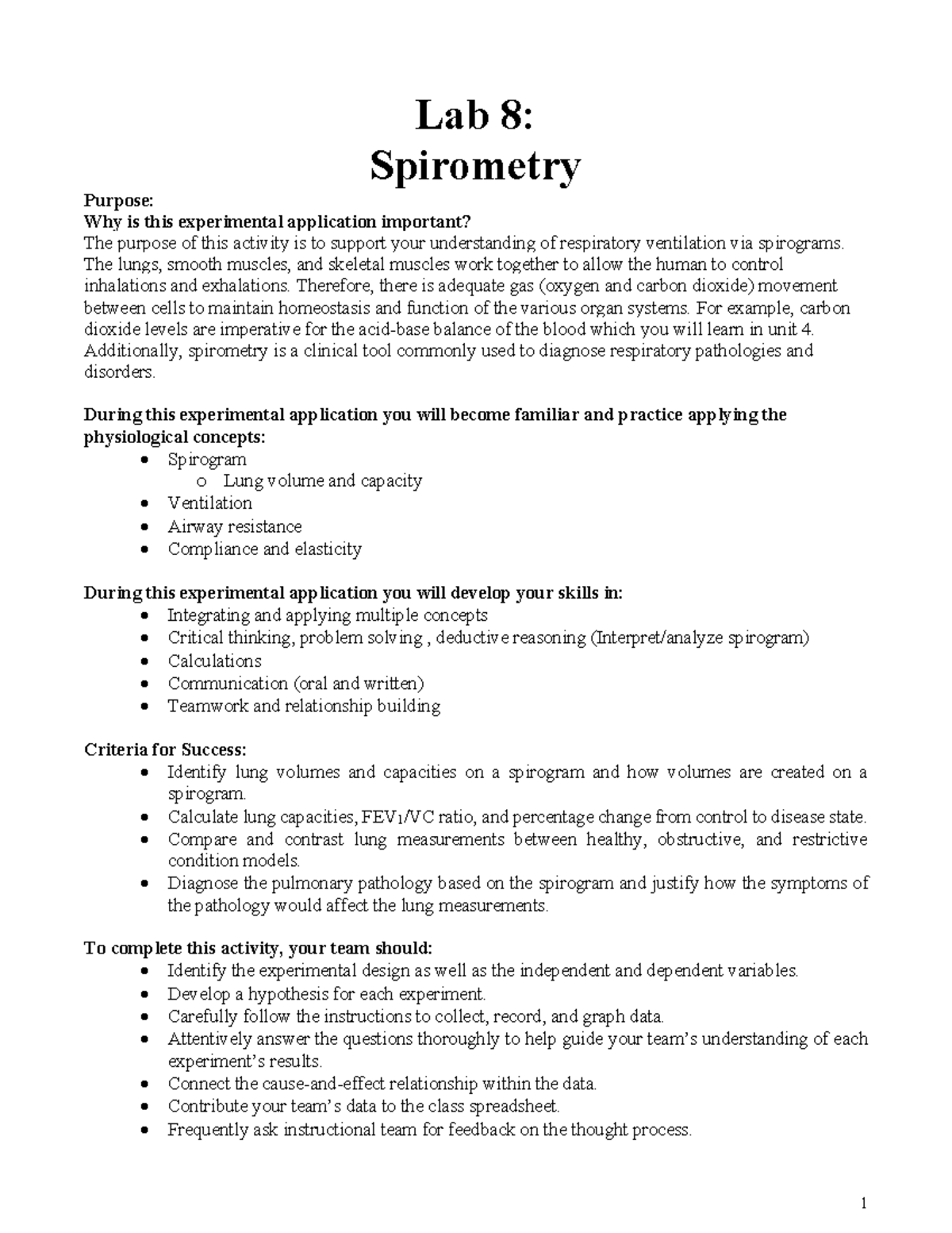 Lab 8: Spirometry Experiment and Analysis - Respiratory Function Study ...