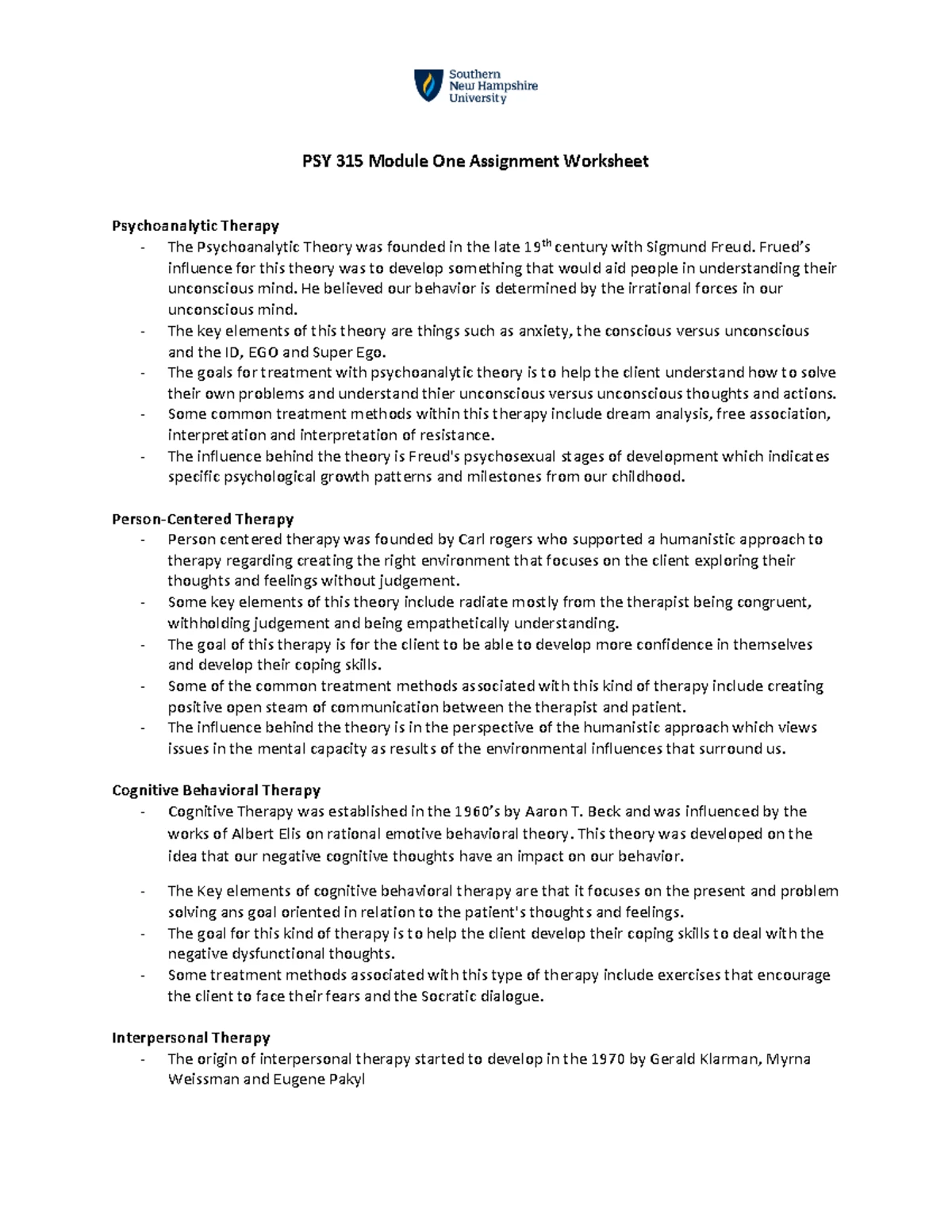 PSY 315 Module Four Clinical Intake Assignment Worksheet - Studocu