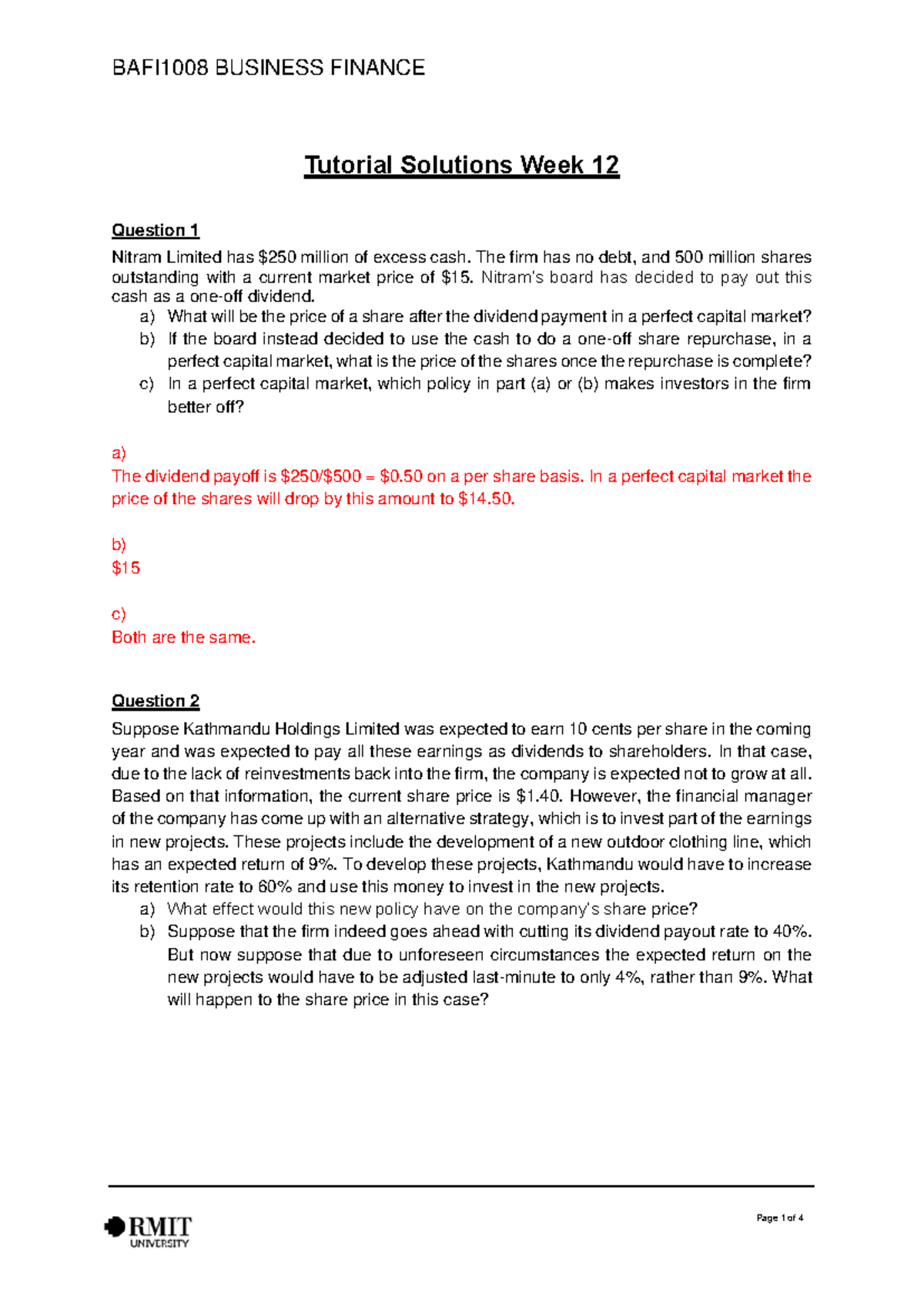 Week 12: Tutorial Solutions - Tutorial Solutions Week 12 Question 1 ...