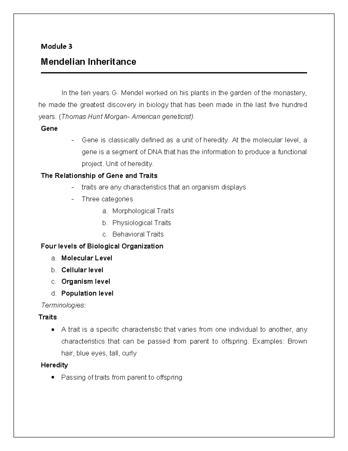 Cytogenetics- Mendelian Inheritance - Module 3 Mendelian Inheritance In the ten years G. Mendel ...