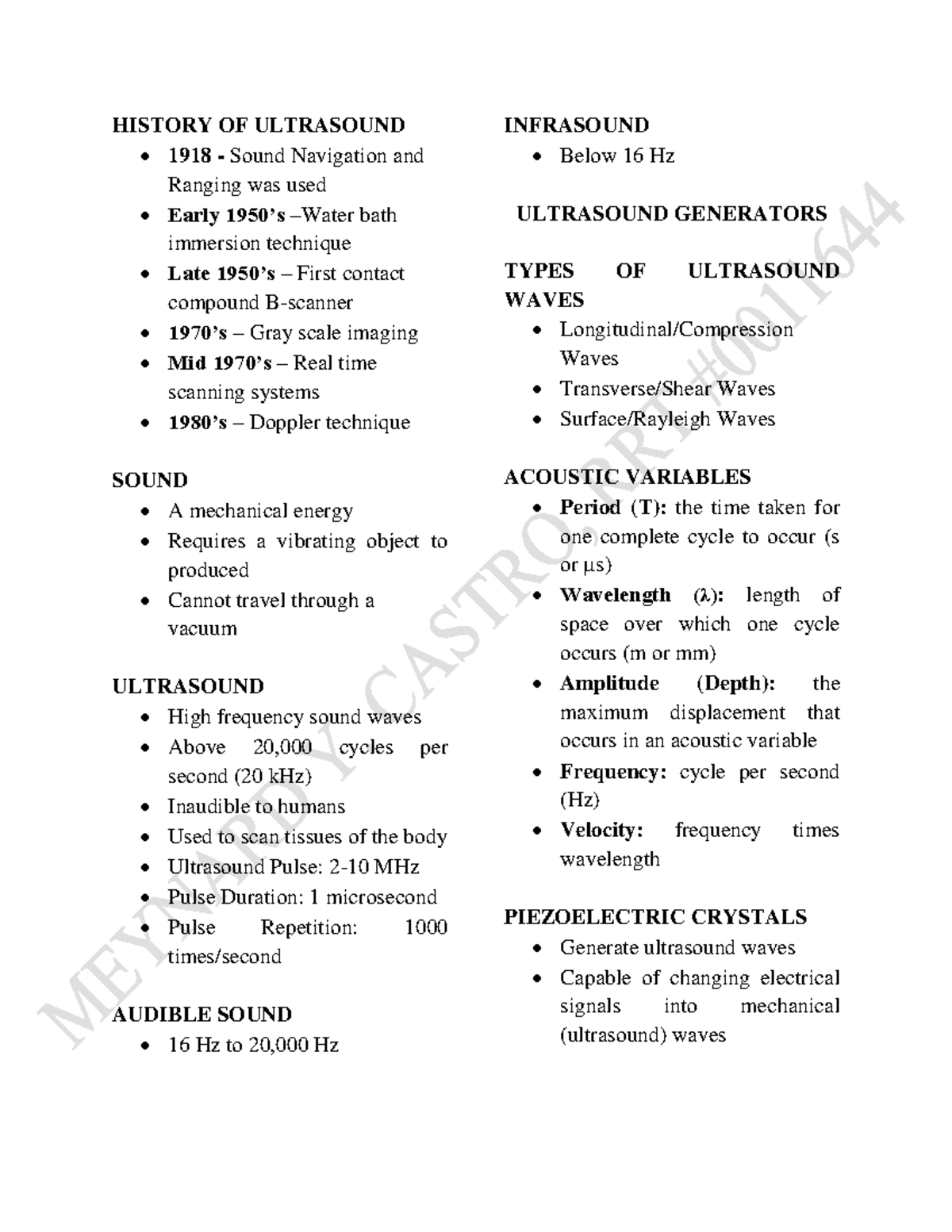 UTZ Notes - Definition and Terms - HISTORY OF ULTRASOUND 1918 - Sound ...