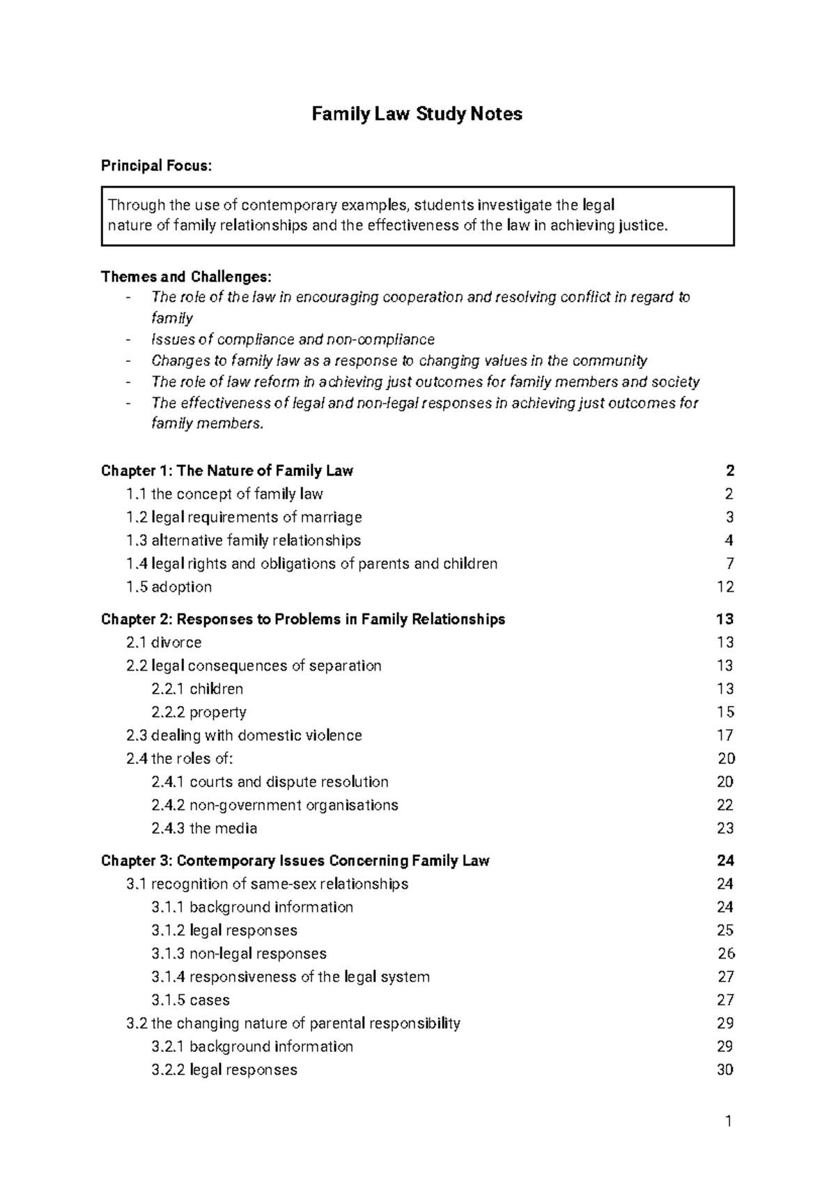 Family Law Study Notes: Key Concepts and Contemporary Issues - Studocu
