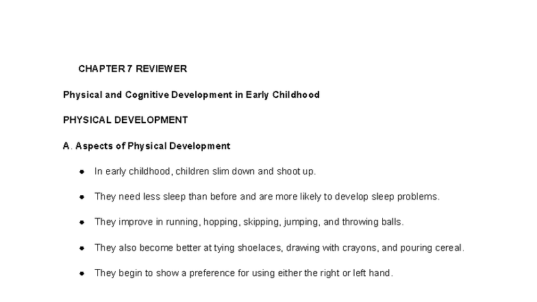 DEV Psych CH 7: Physical & Cognitive Development in Early Childhood ...