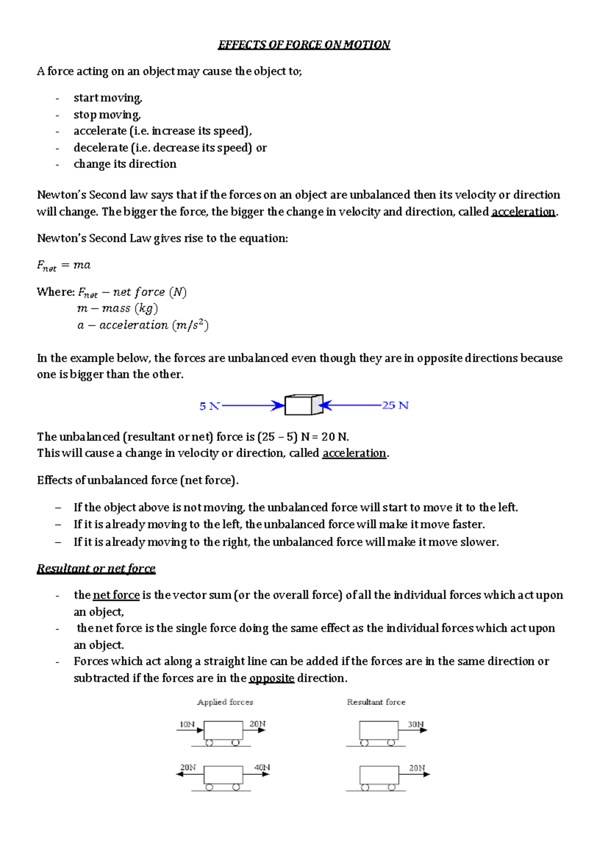 Effects of Force on Motion - Double (Physics 101) - Studocu
