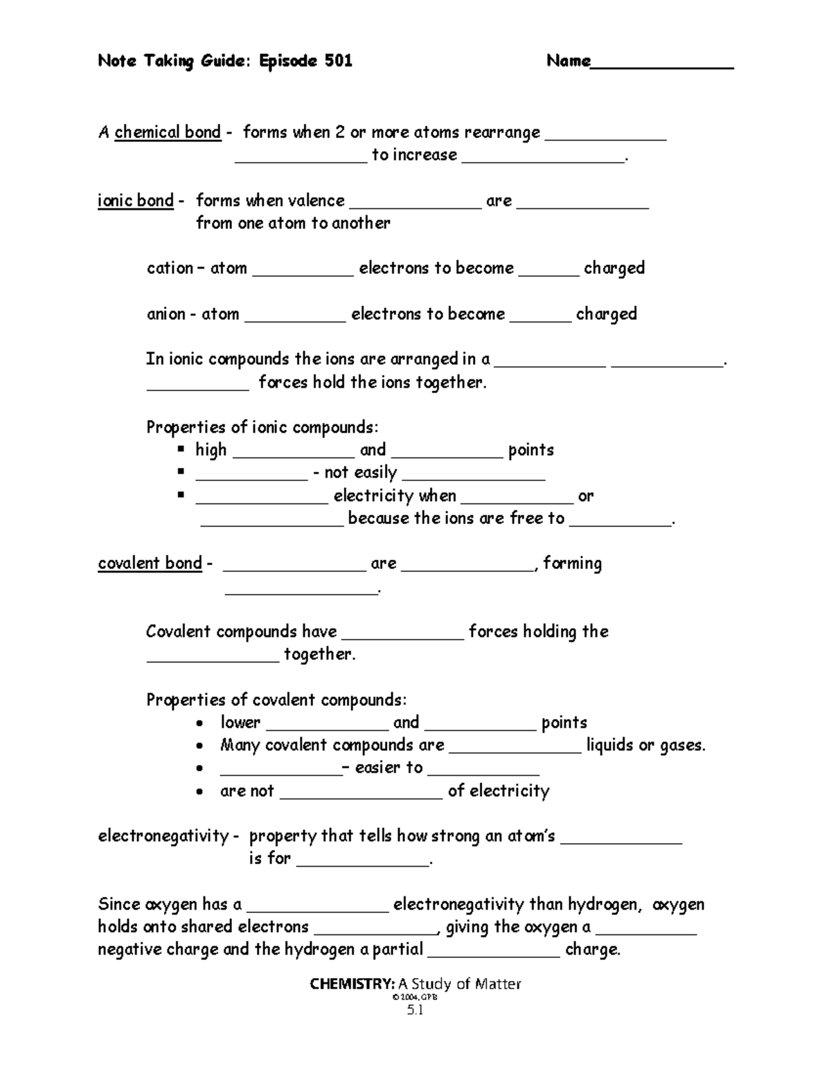 Chemistry Study Guide Episode 501 Ionic Covalent Bonds Studocu