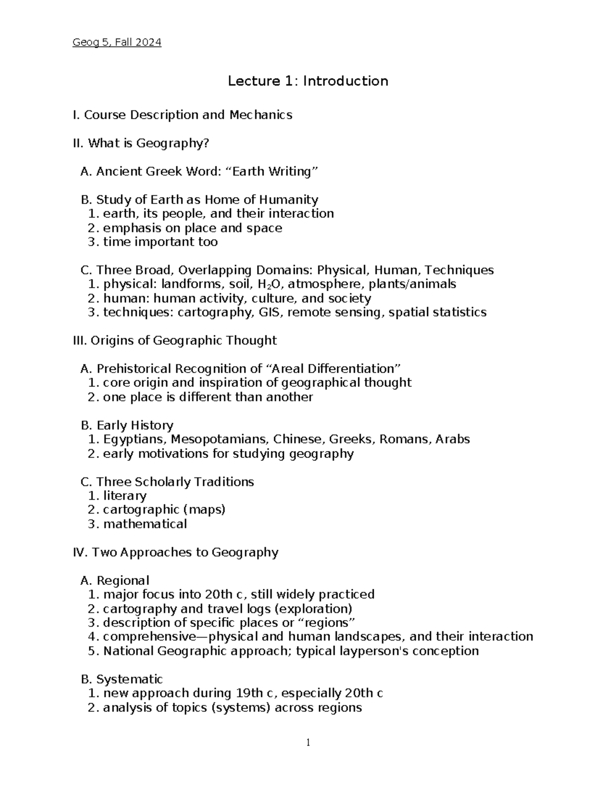 Geog 5, Fall 2024 Lecture 1: Intro to Geography and Its Foundations ...