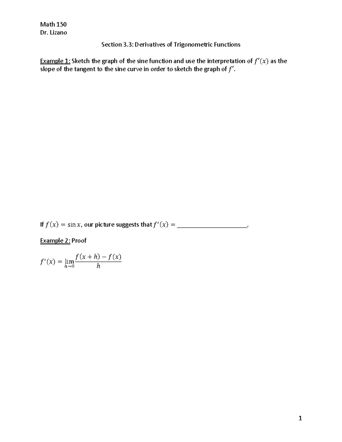 Math 150 Final Exam: Guided Notes on Trigonometric Derivatives - Studocu