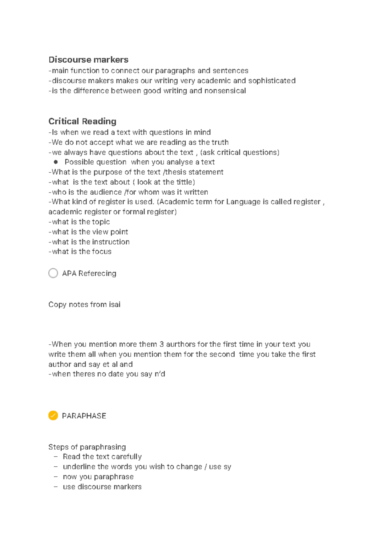 Discourse markers notes - – – – – Discourse markers -main function to ...
