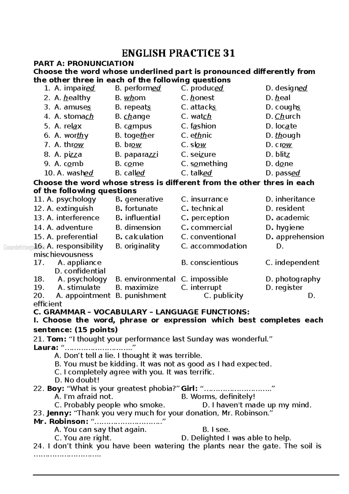 ENGLISH PRACTICE 43: PRONUNCIATION, GRAMMAR & VOCABULARY EXERCISES ...