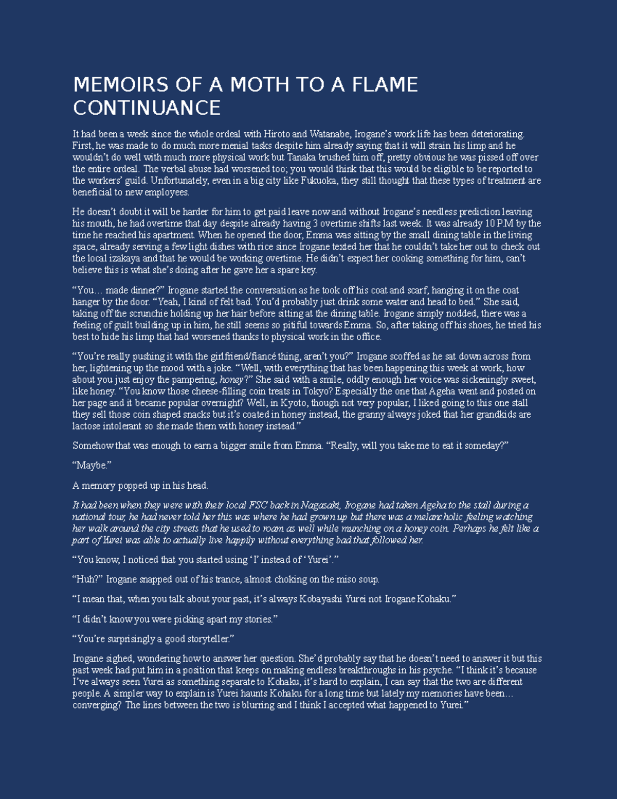 Memoirs of a Moth to a Flame: A Continuance of Irogane's Journey - Studocu