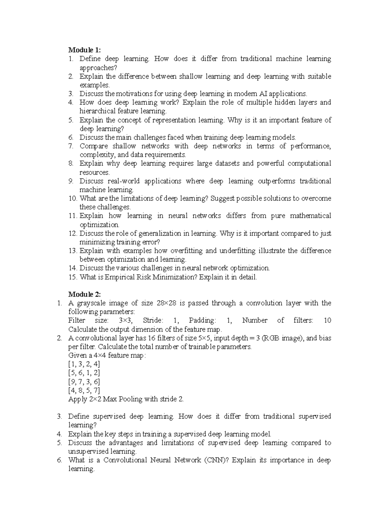 Question Bank 42210: Deep Learning Concepts & Challenges - Studocu