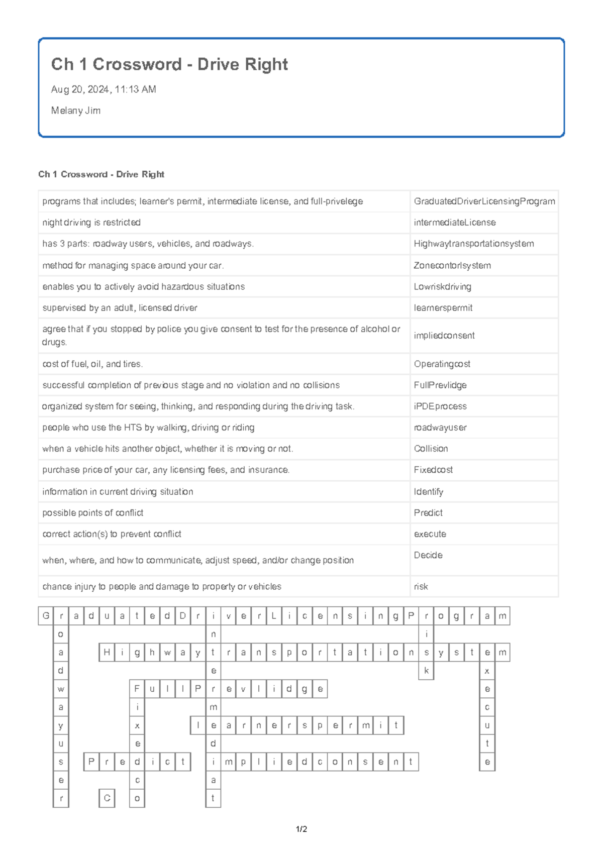 Ch 1 Crossword Puzzle Notes - Drive Right (Melany Jim) - Studocu