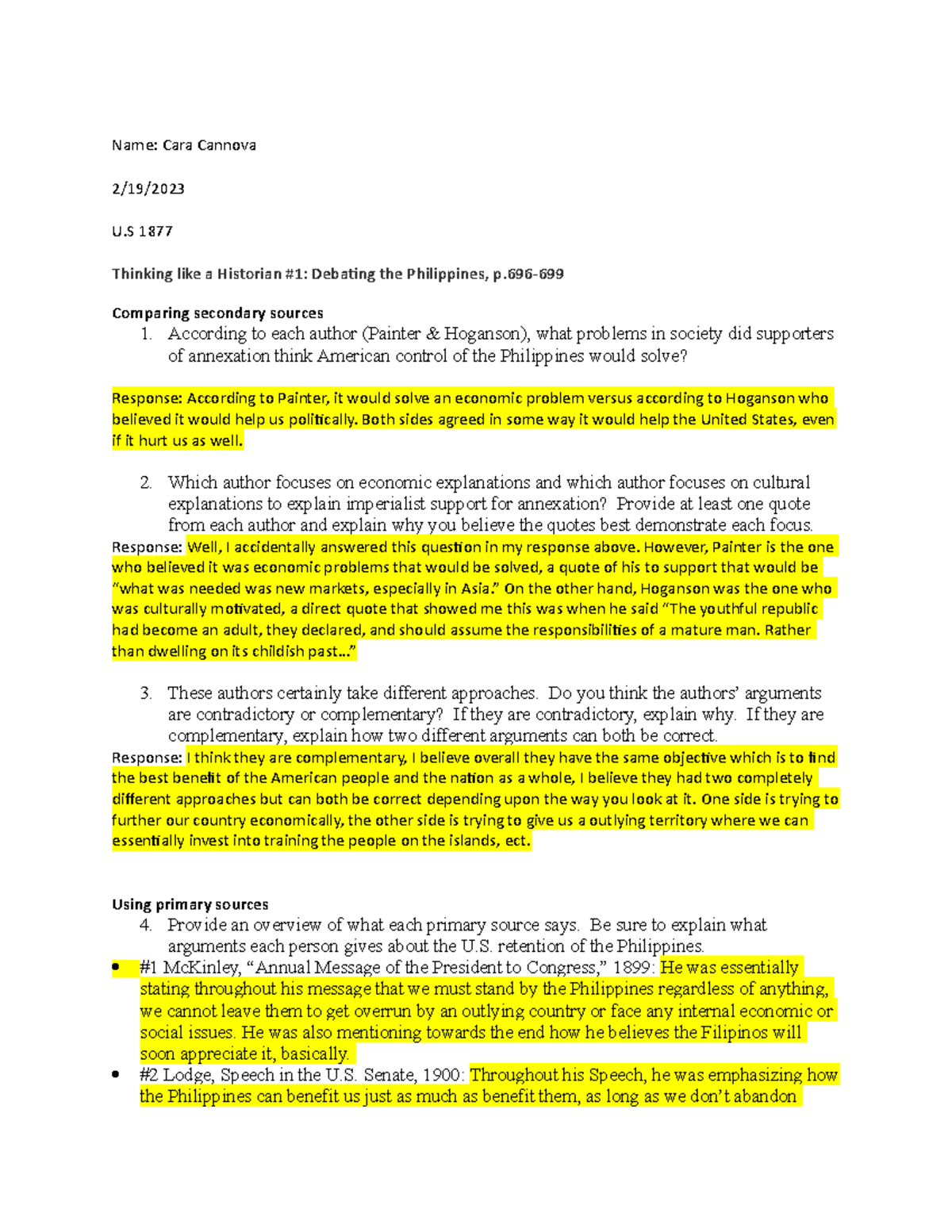 U1877 Assignment: Debating American Annexation of the Philippines - Studocu