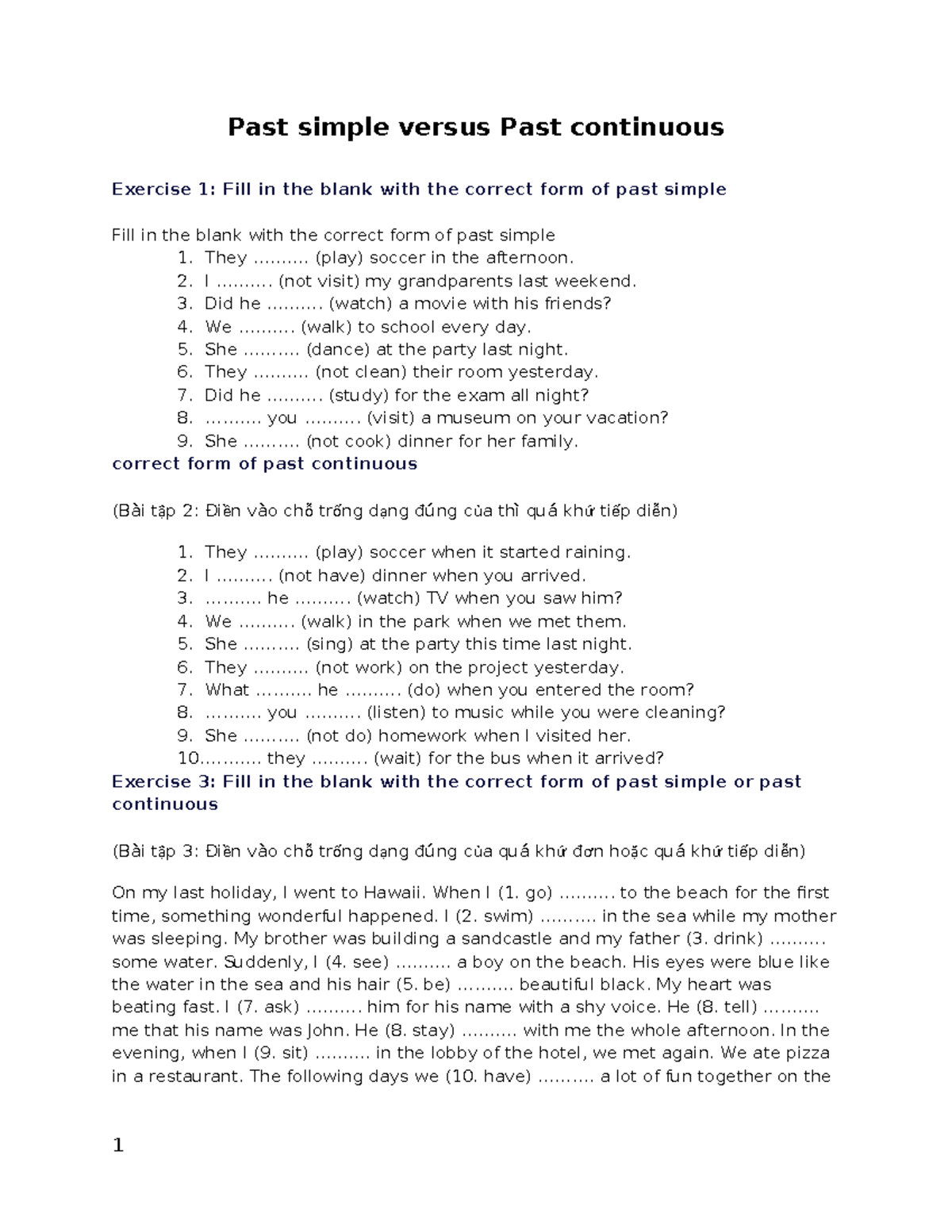 Past simple versus Past continuous - Past simple versus Past continuous ...