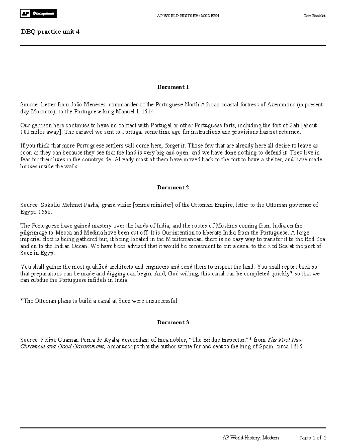 AP World History: Modern DBQ Practice Unit 4 - Exam Prep Guide - Studocu
