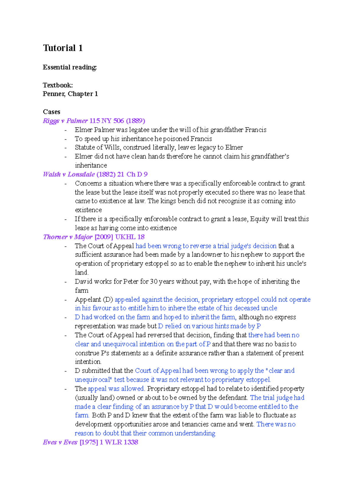 Tutorial 1 - Introduction to Equity - Tutorial 1 Essential reading ...