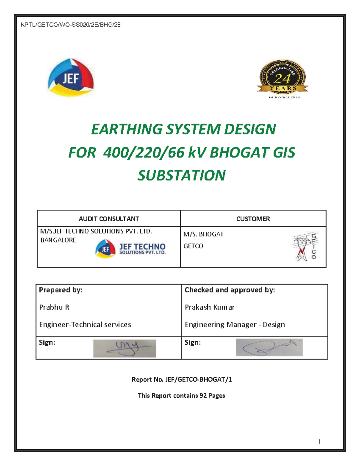 Earthing System Design Report for 400kV GIS Substation - Bhogat - Studocu