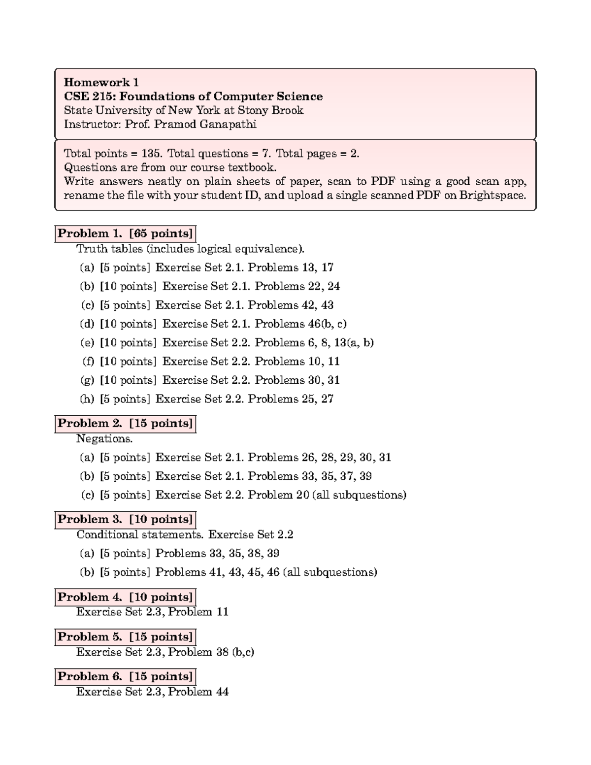 Homework 1 Solutions CSE 215: Foundations of Computer Science - Studocu