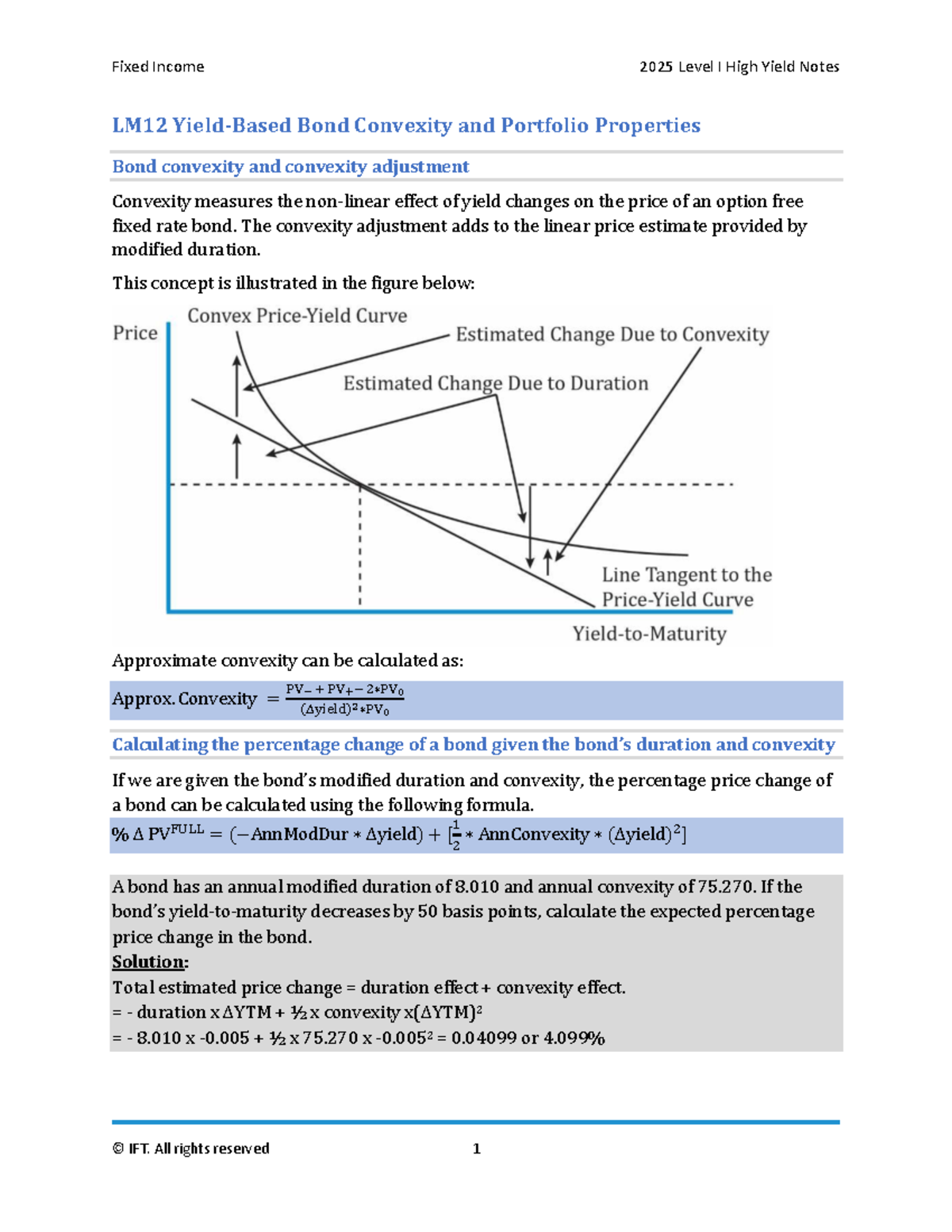 Fixed Income 2025 Level I: High Yield Notes & Bond Convexity LM12 - Studocu