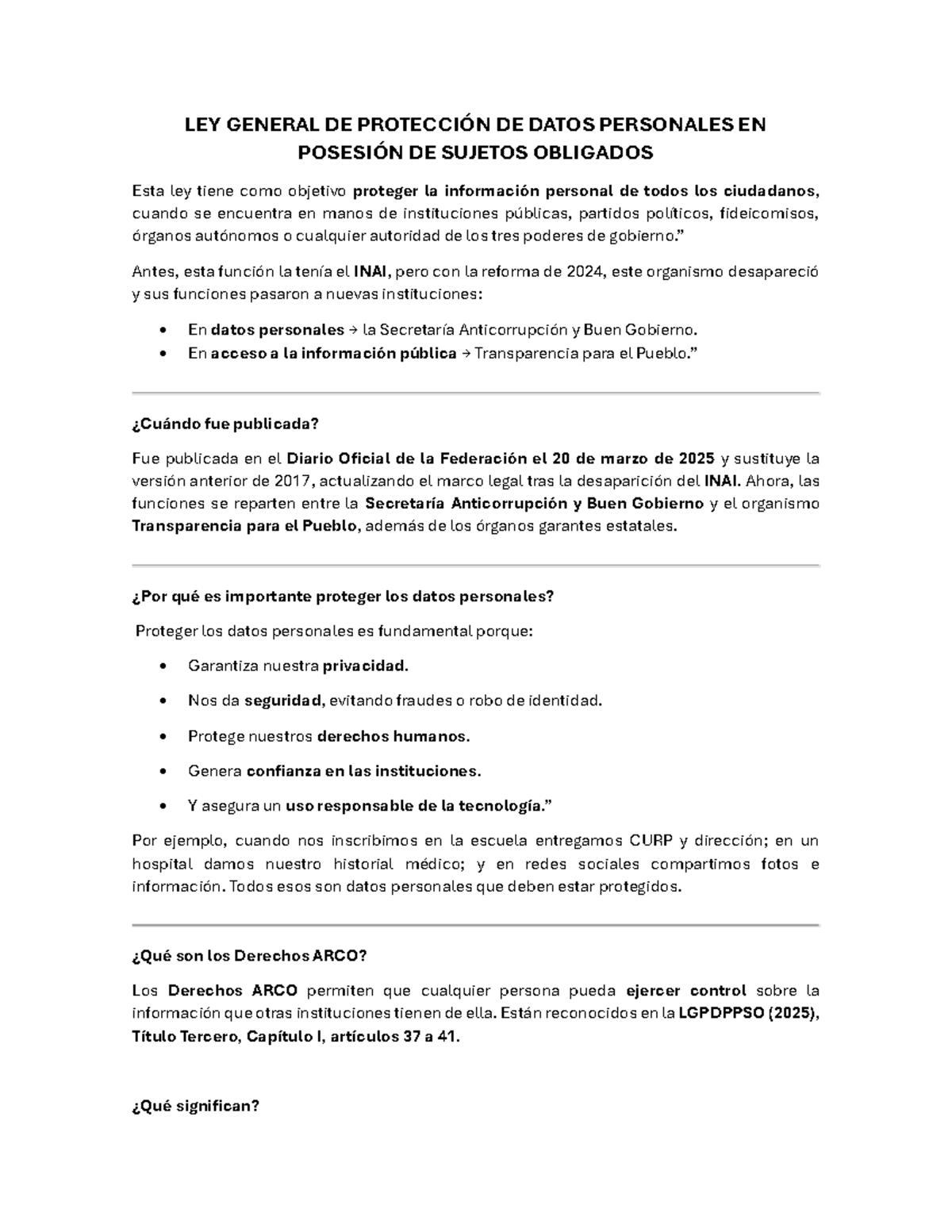 Ley General de Protección de Datos Personales (LGPDPPSO) 2025: Resumen ...