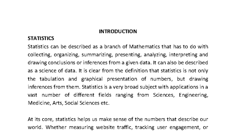 INTRODUCTION TO STATISTICS: Key Concepts and Applications - Studocu