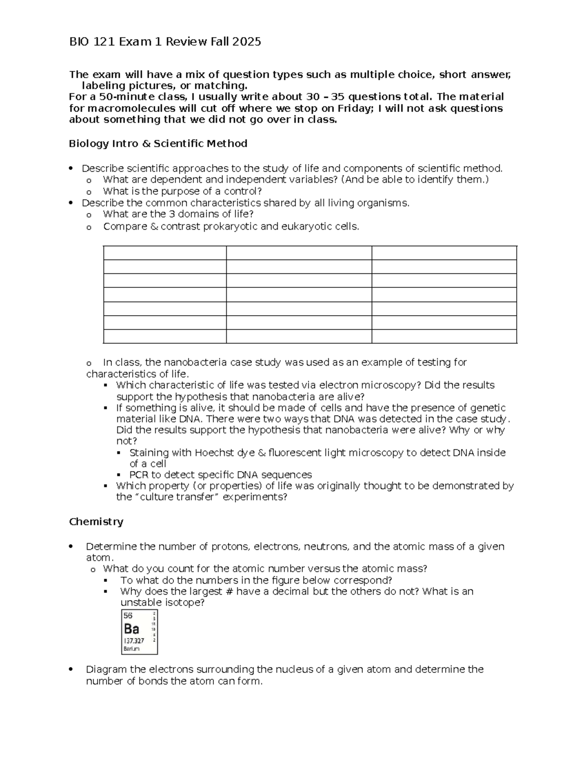 BIO 121 Final Exam Review Guide - Fall 2025 - Studocu