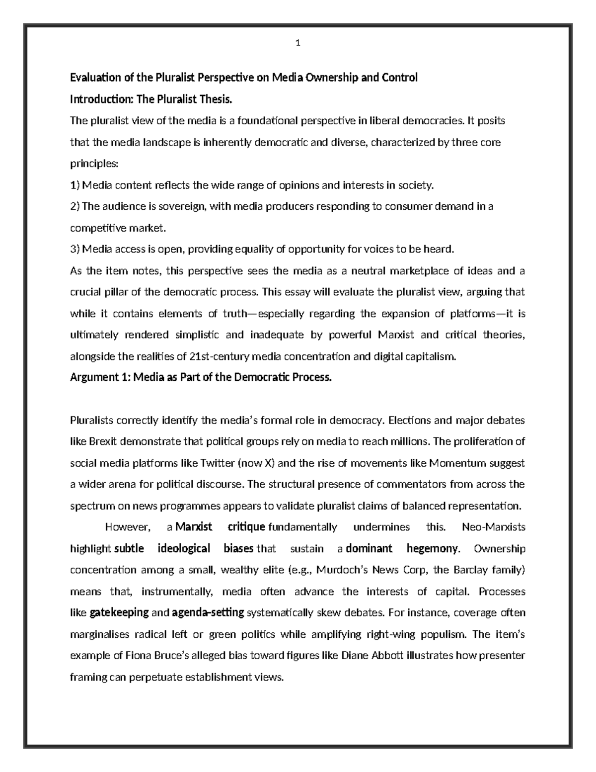 Evaluation of the Pluralist Perspective on Media Ownership and Control ...