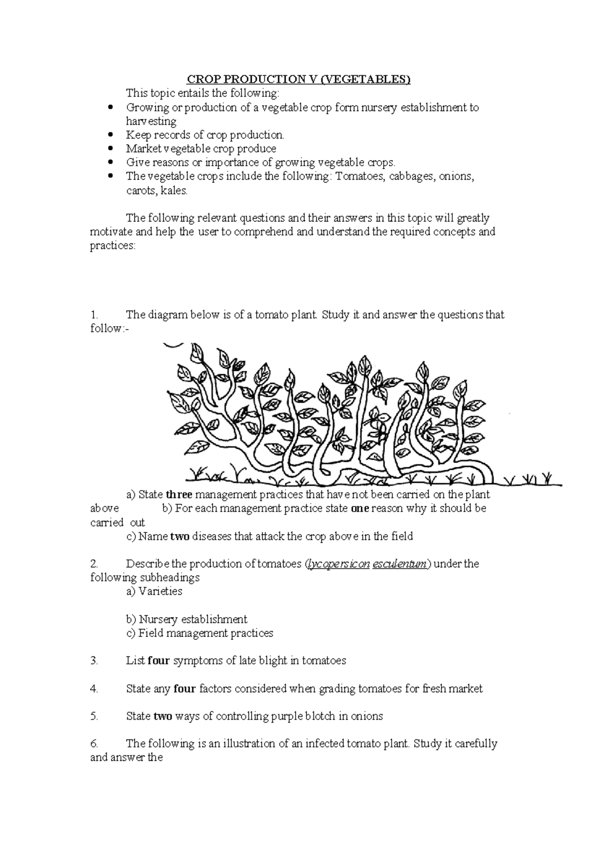 CROP PRODUCTION V: Vegetable Cultivation & Management Practices - Studocu