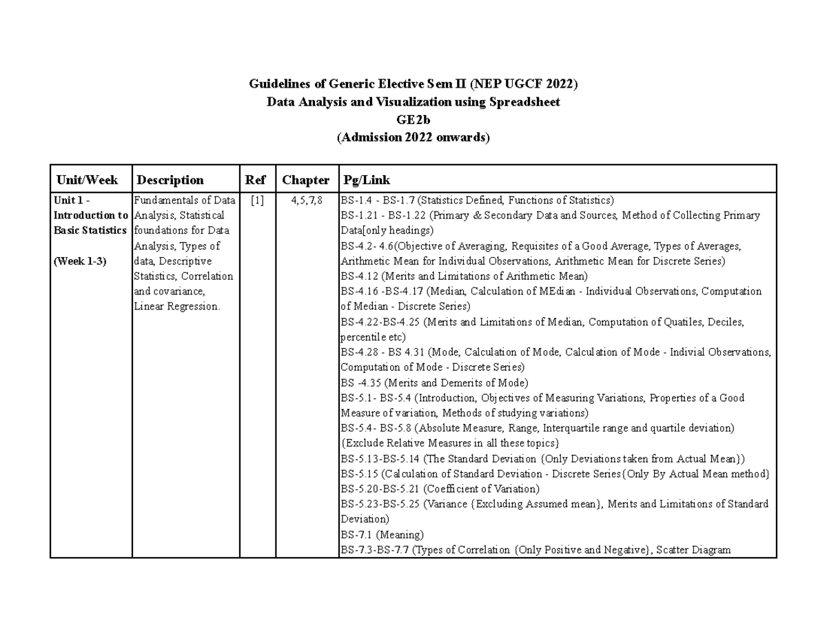 Guidelines for Data Analysis & Visualization using Spreadsheet GE2b ...