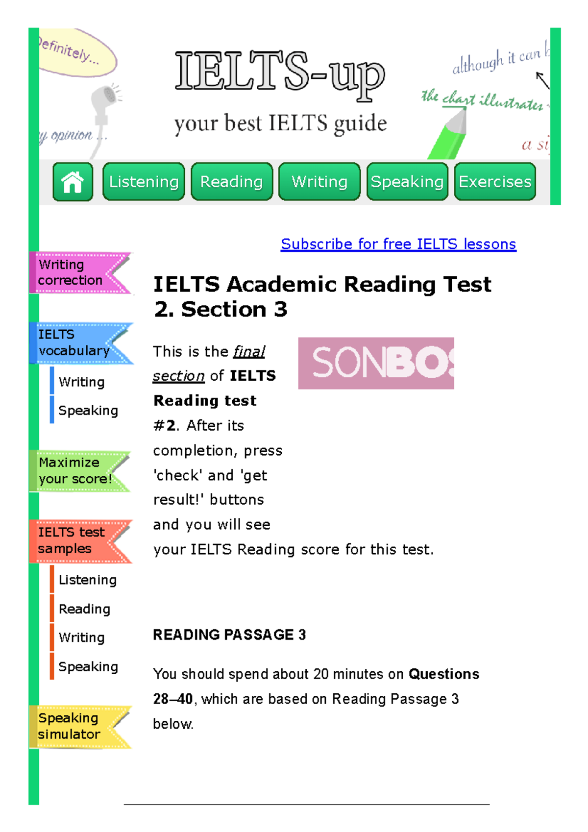 Ielts Academic Reading free samples. Sample 2.3 - Ielts-up - Subscribe ...