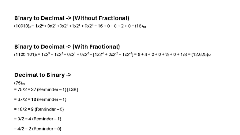Number Conversion Techniques: Binary, Decimal, Hexadecimal (MATH101) - Studocu