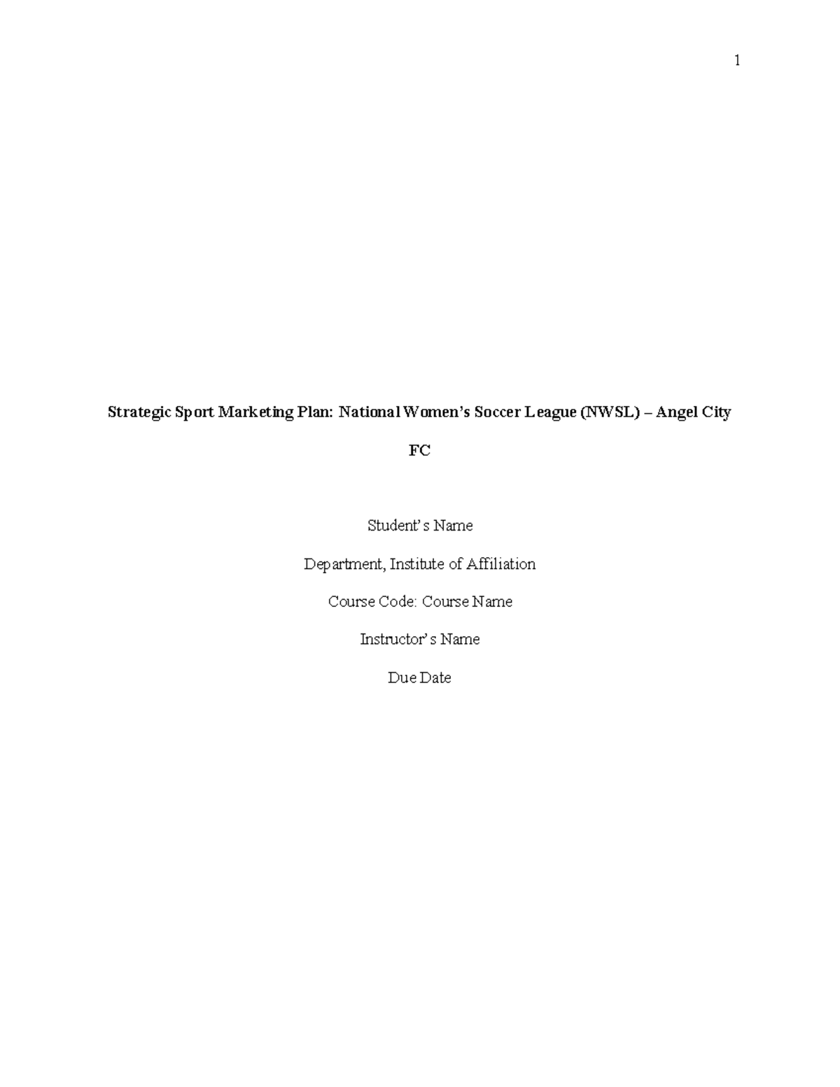 Strategic Sport Marketing Plan for NWSL: Angel City FC Analysis - Studocu