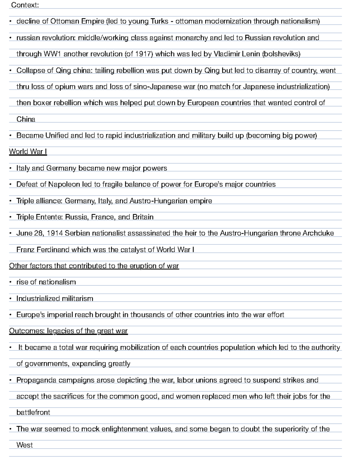History Notes: WW1 Impact on Empires & Rise of Nationalism - Studocu
