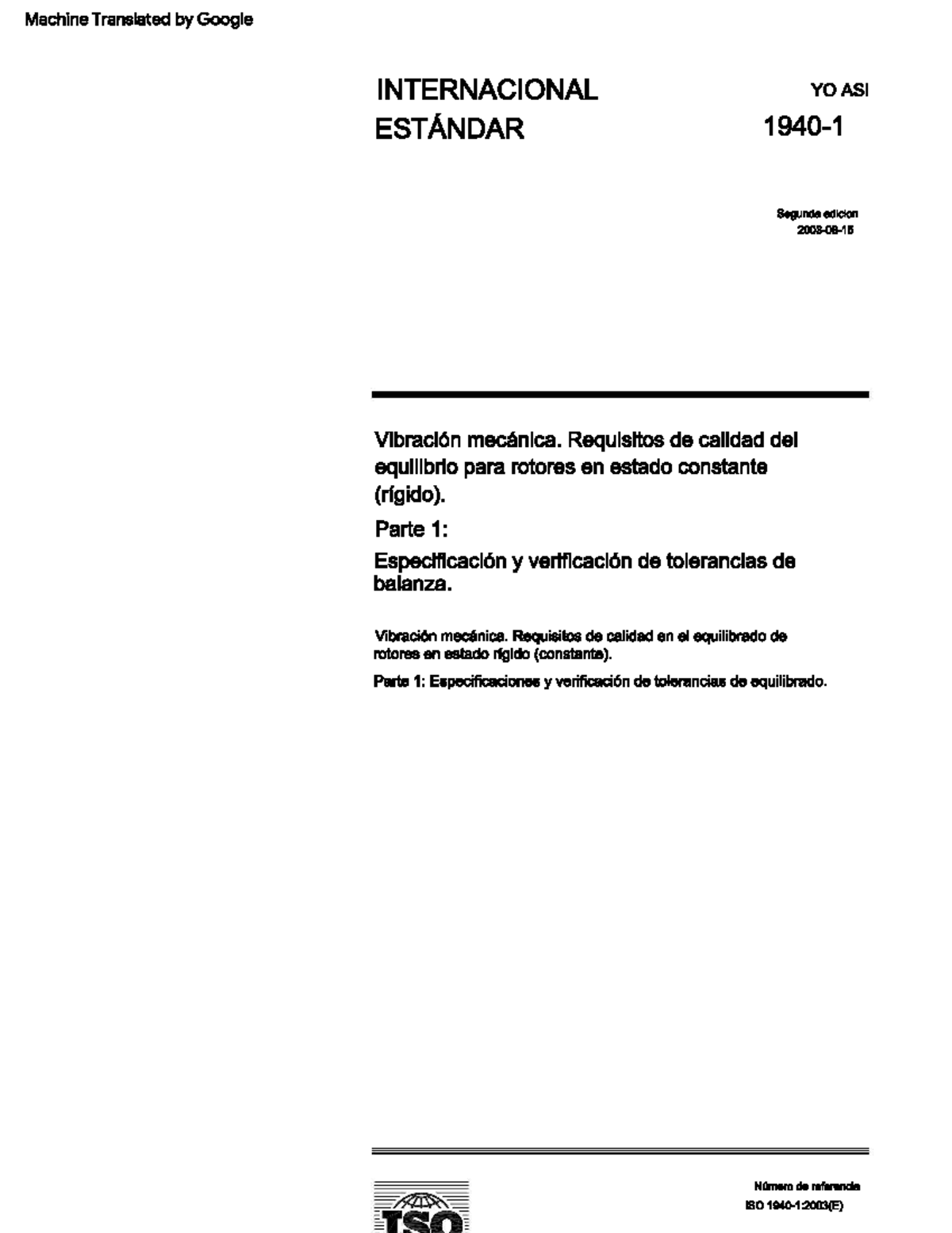 ISO 1940-1: Requisitos de Calidad del Equilibrio en Rotores Rígidos ...