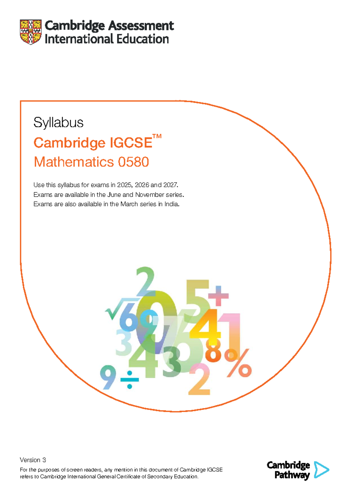 Cambridge IGCSE Mathematics 0580 Syllabus for 2025-2027 Overview - Studocu