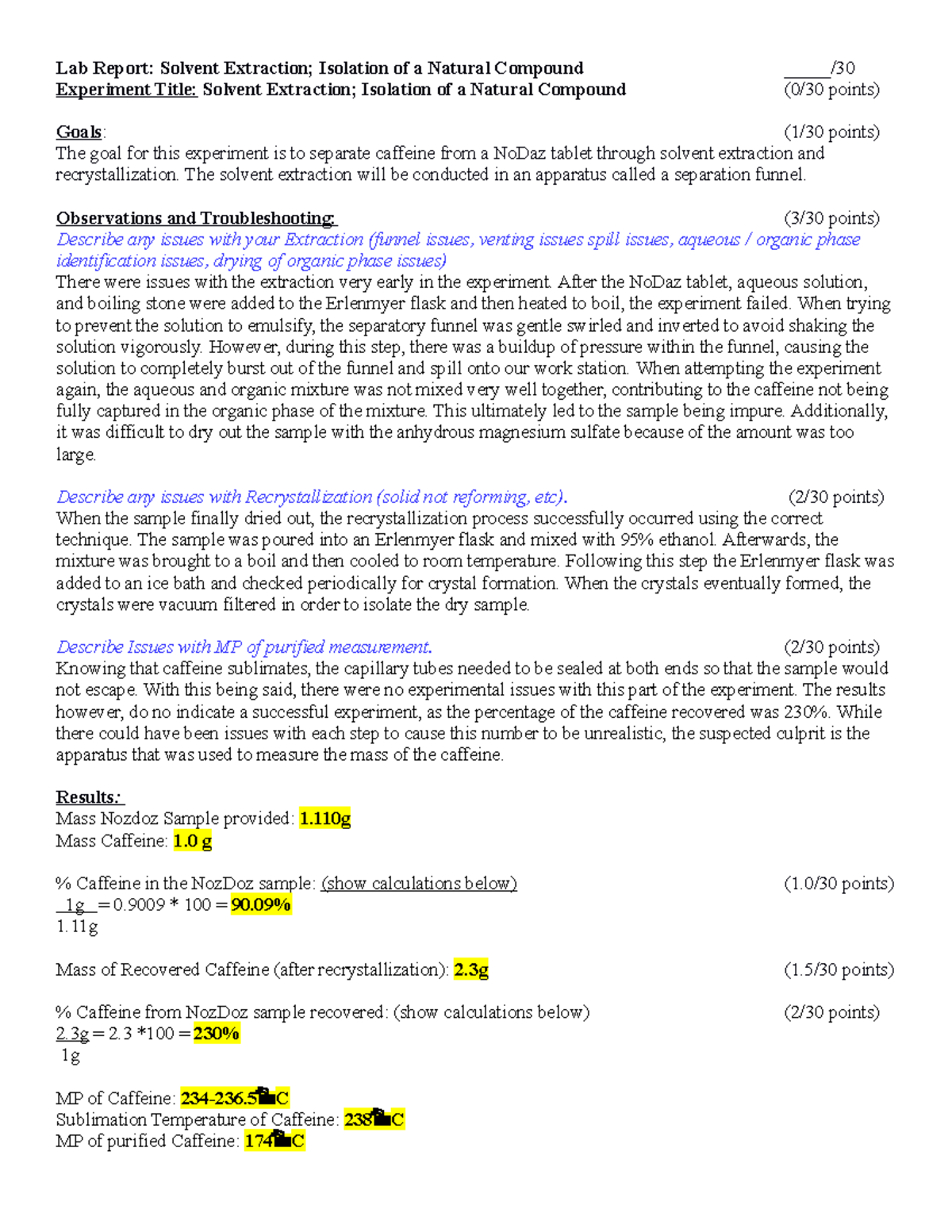 Lab Report 5: Solvent Extraction of Caffeine from NoDaz Tablet - Studocu