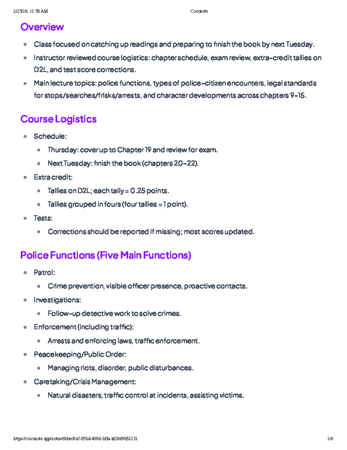 Lecture Notes: Police Functions and Legal Standards - Studocu