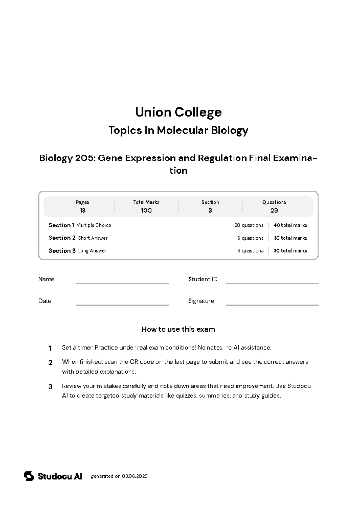 Biology 205: Gene Expression and Regulation Final Exam - Studocu